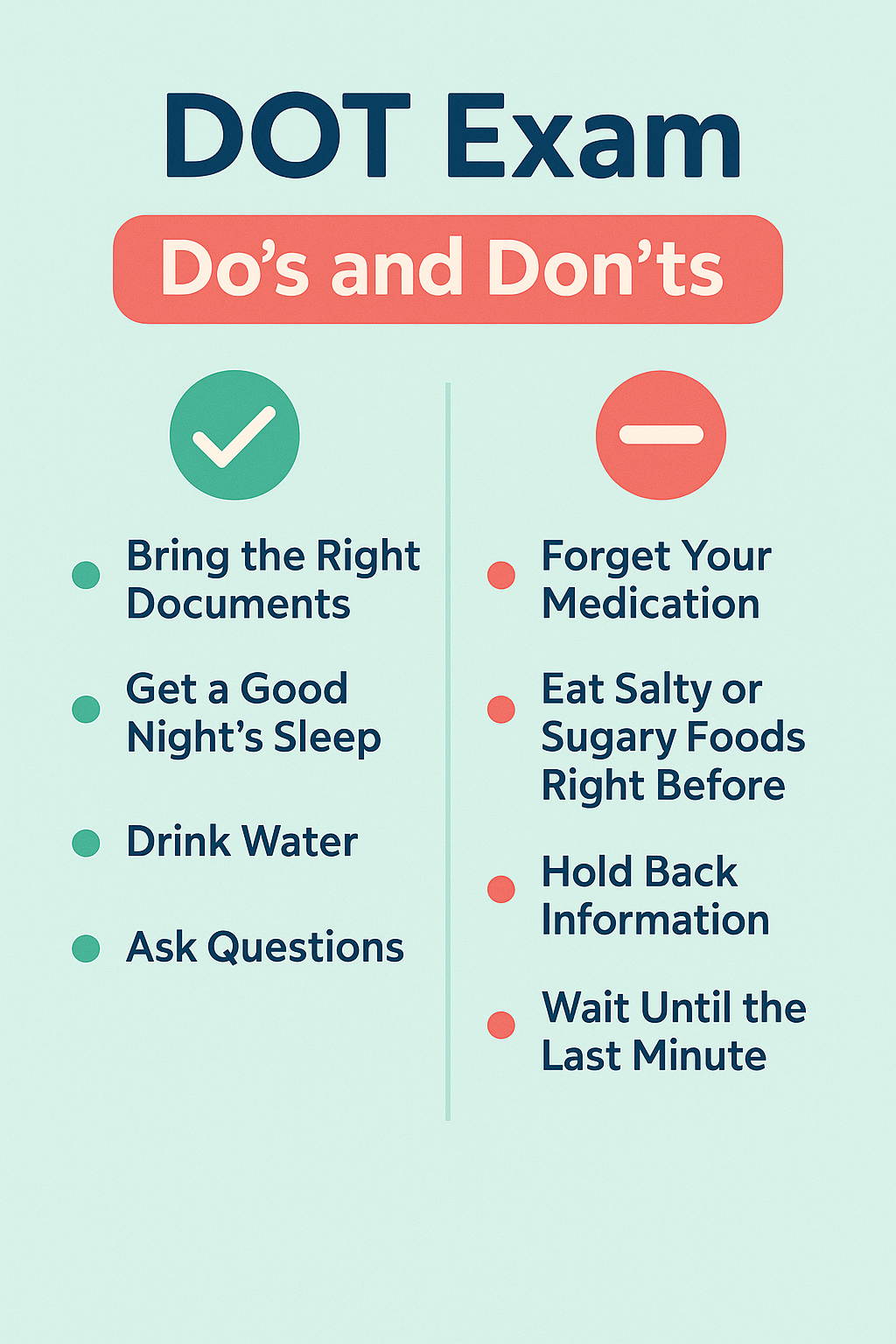 DOT Exam Do’s and Don’ts - $80 DOT Physicals in Modesto –CDL Medical ...